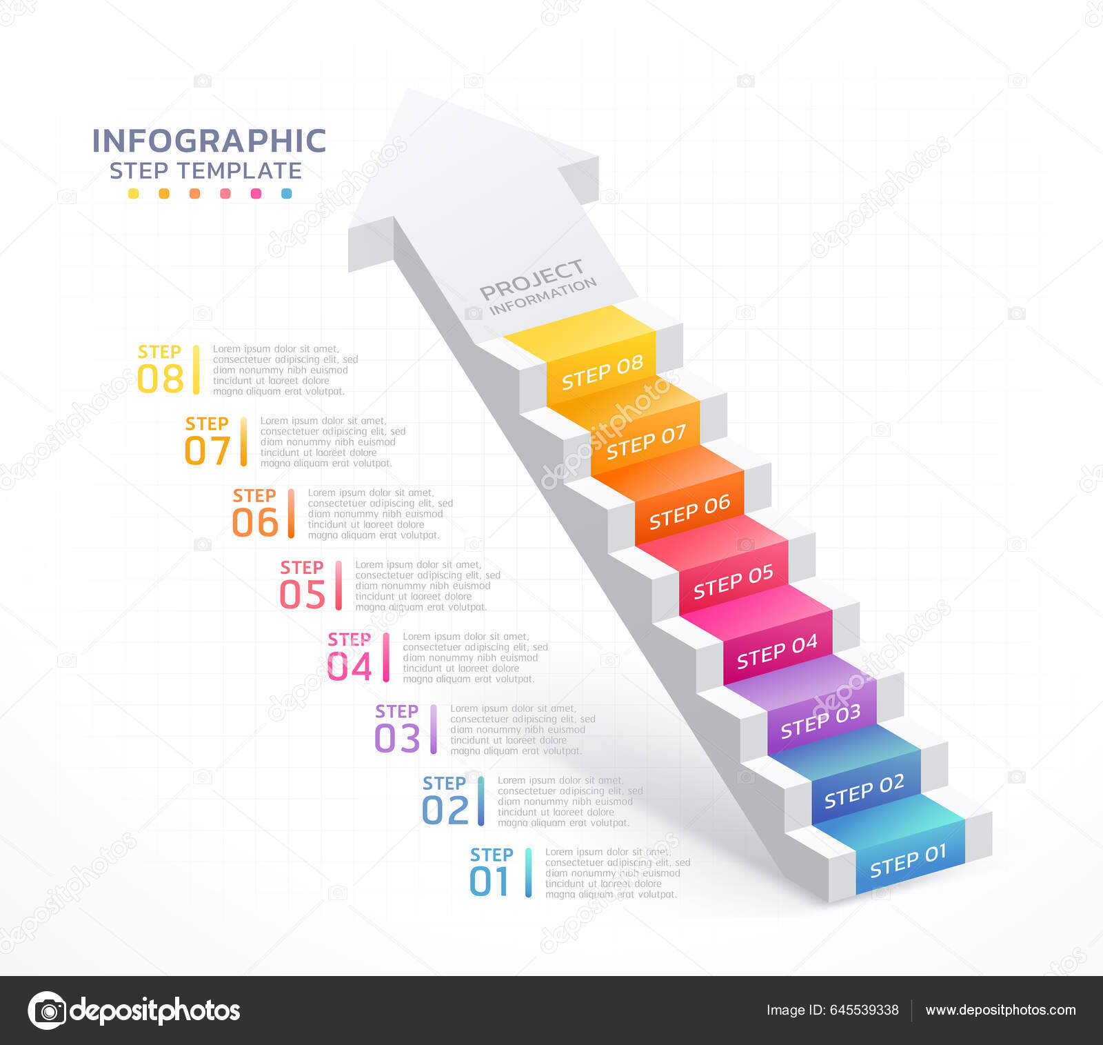 Arrow Staircase Infographic Steps Template Background Stock Vector by ...