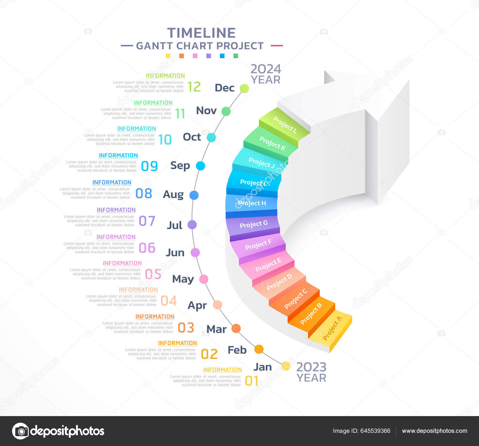 Gantt Diagram Projektledelse Trappe Pil Tidslinje Skabelon Baggrund ...