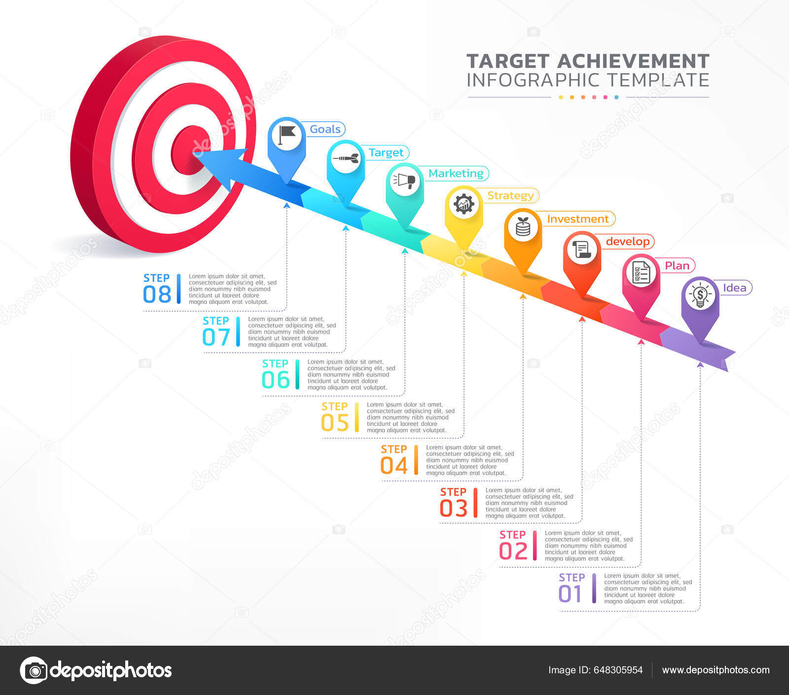Target Achievement Staircase Infographic Steps Template Background ...