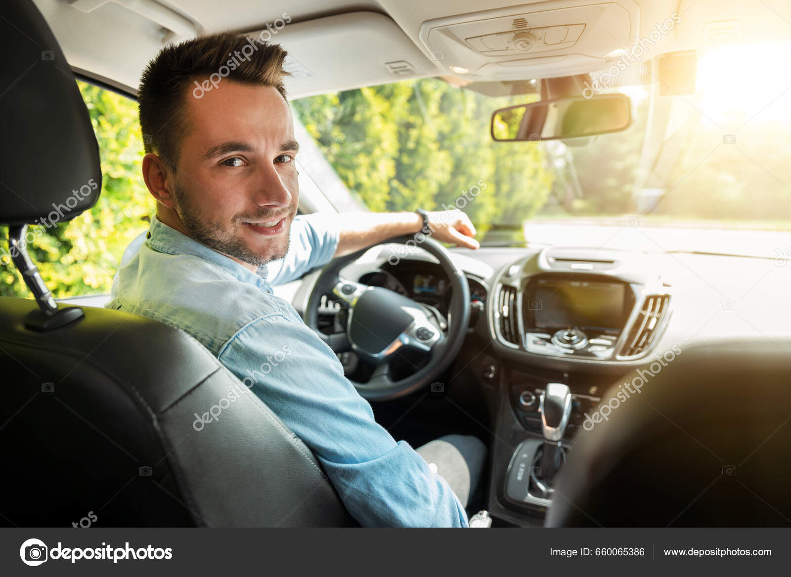 Young Male Driver Wheel Taxi Driver — Stock Photo © simpson33 #660065386