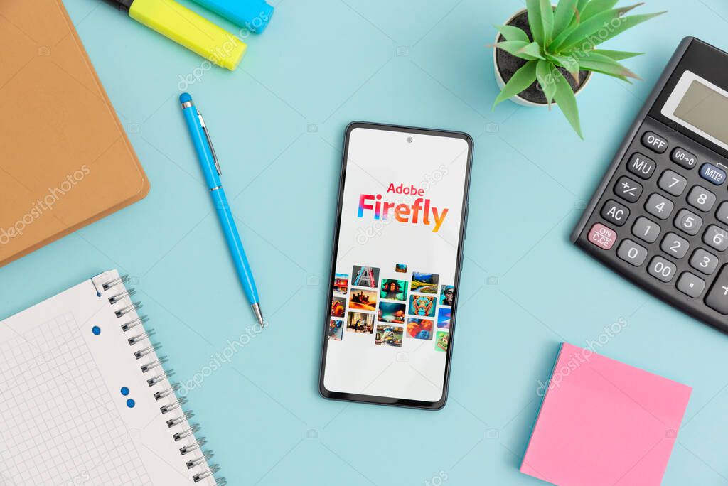 Wroclaw, Polonia - 05 de FEB de 2024: Adobe Firefly logo on screen ... Wroclaw, Polonia - 05 de FEB de 2024: Adobe Firefly logo on screen ...