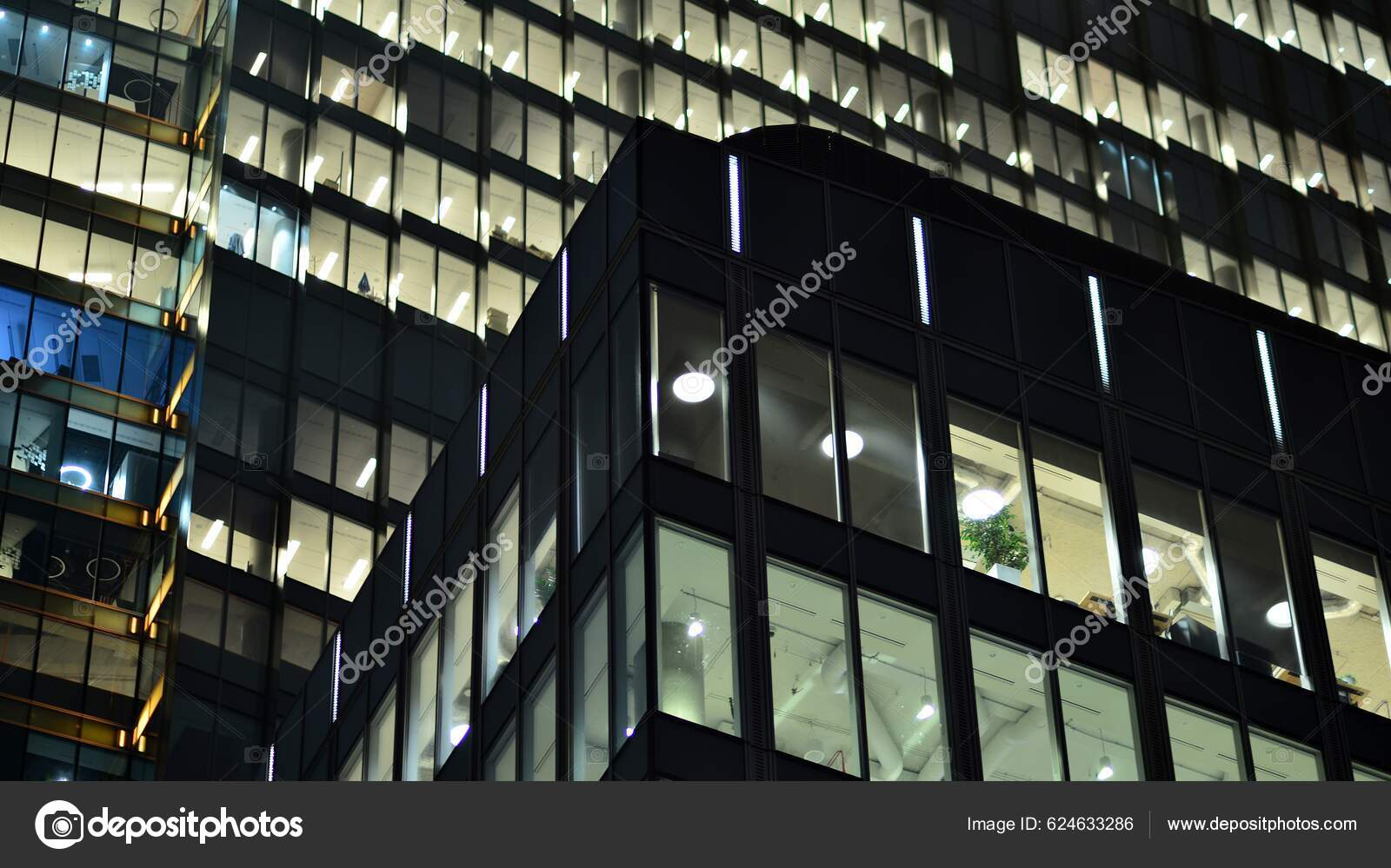 Modern Office Building City Night View Illuminated Offices Corporate ...