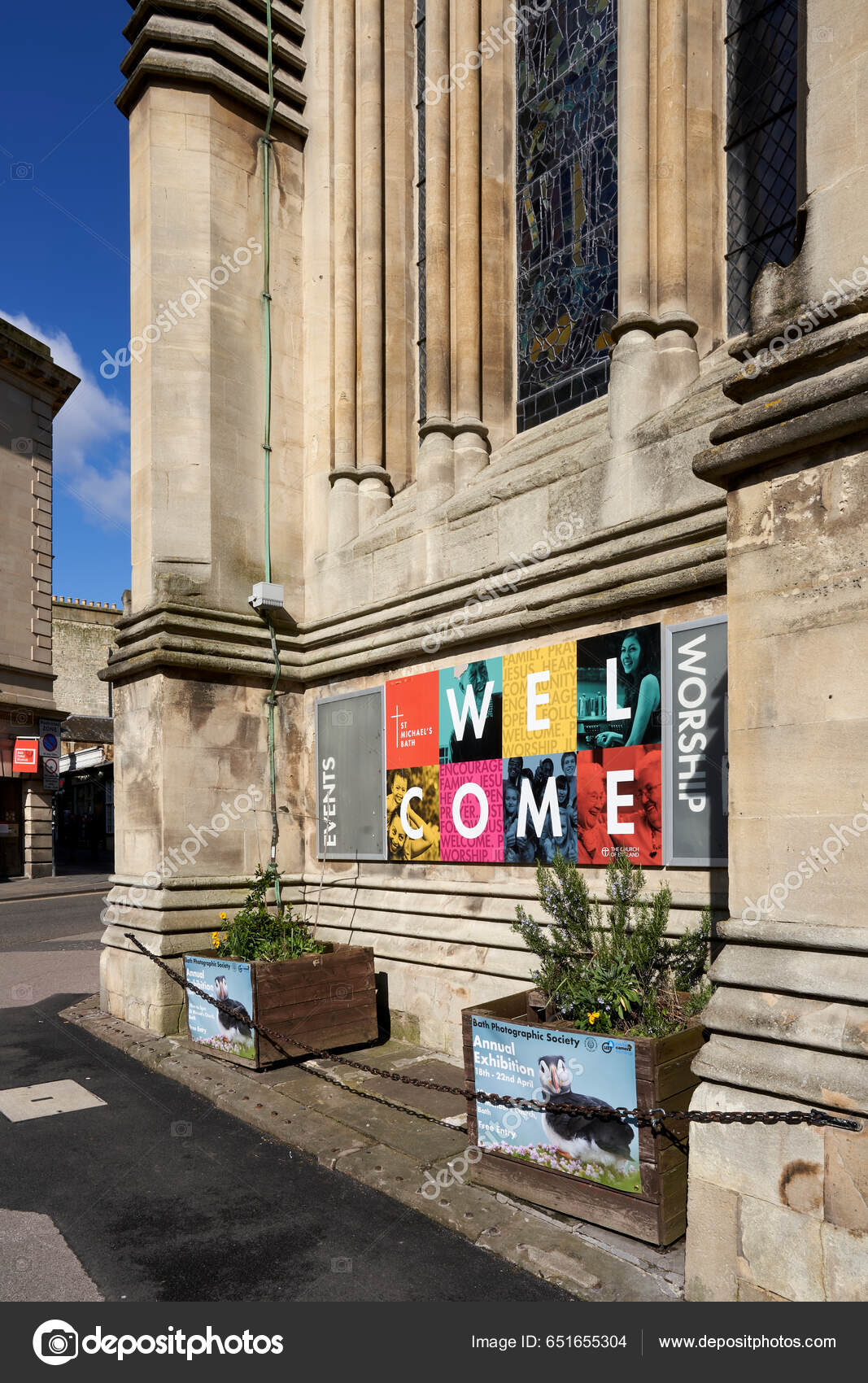 Colorful Welcome Banner Facade Ancient Building Bath England – Stock ...