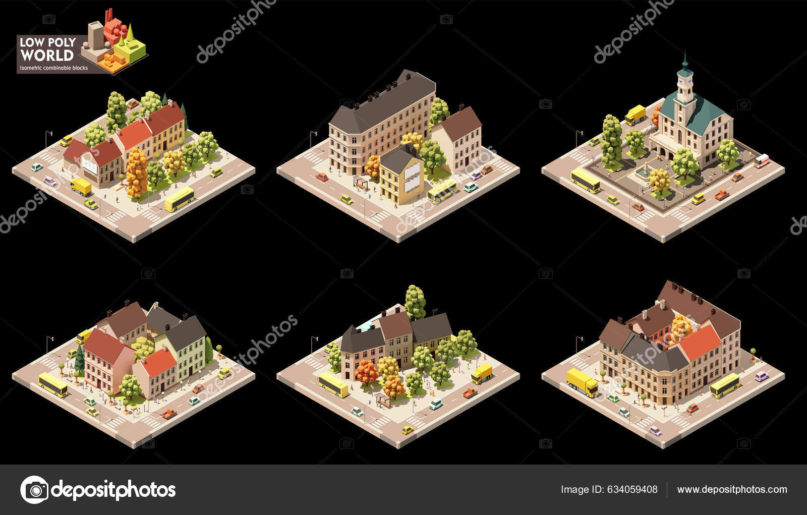 Vector Isometric World Map Creation Set Combinable Map Elements Town Stock Vector Image by ...