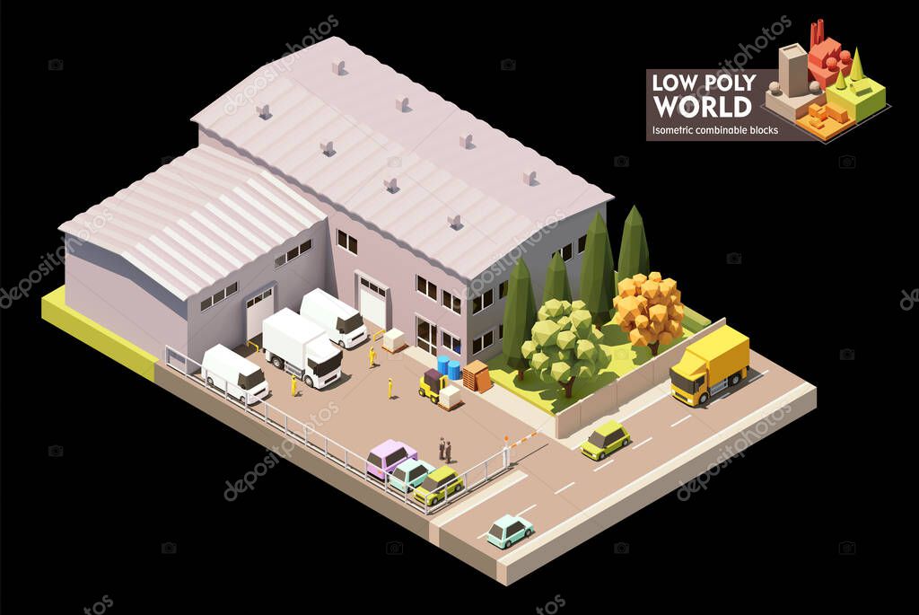 Edificio de almacén isométrico vectorial. Edificio de almacén exterior ...