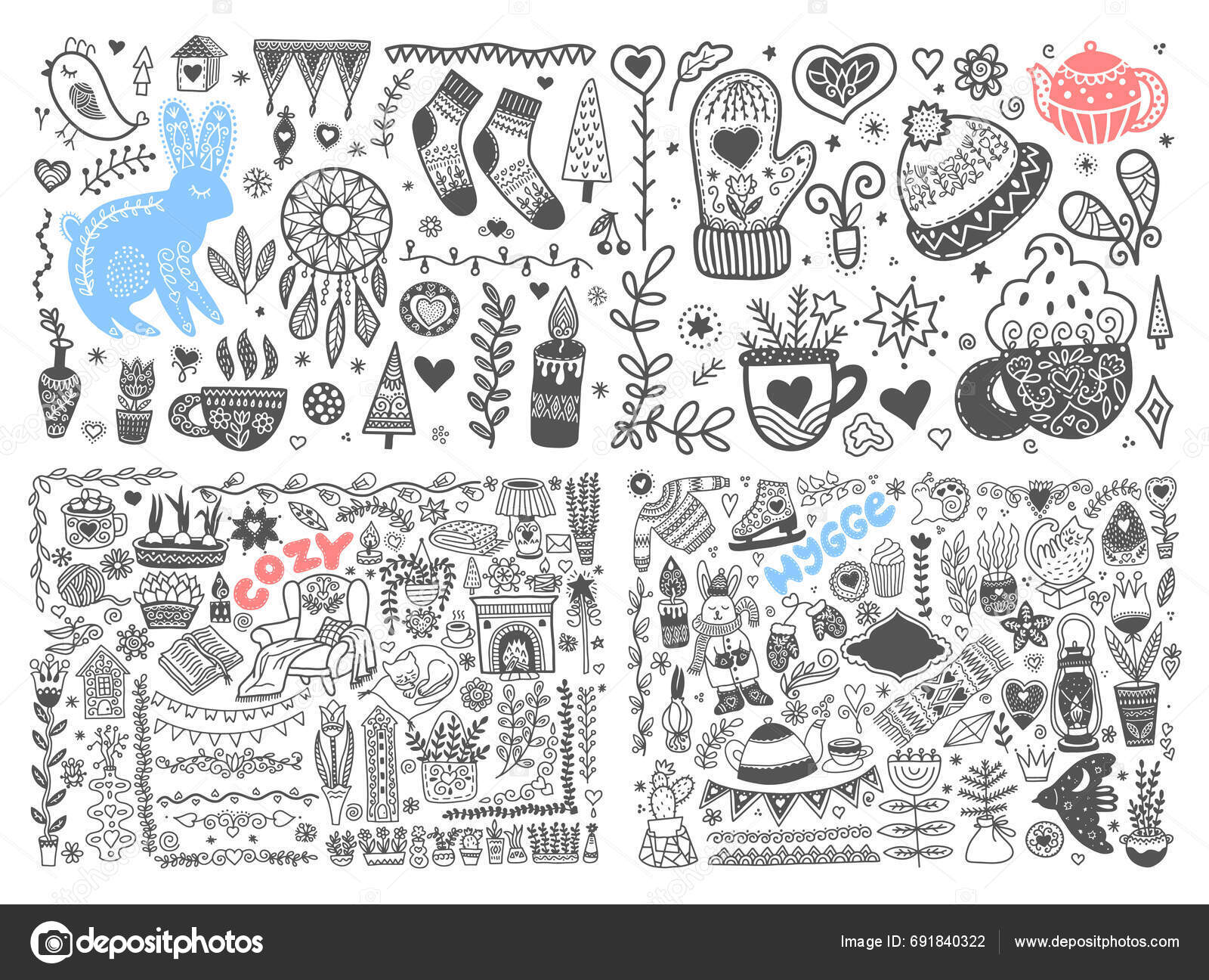 Dibujo Dibujo Acogedor Conjunto Escandinavo Hygge Colección Vectores ...