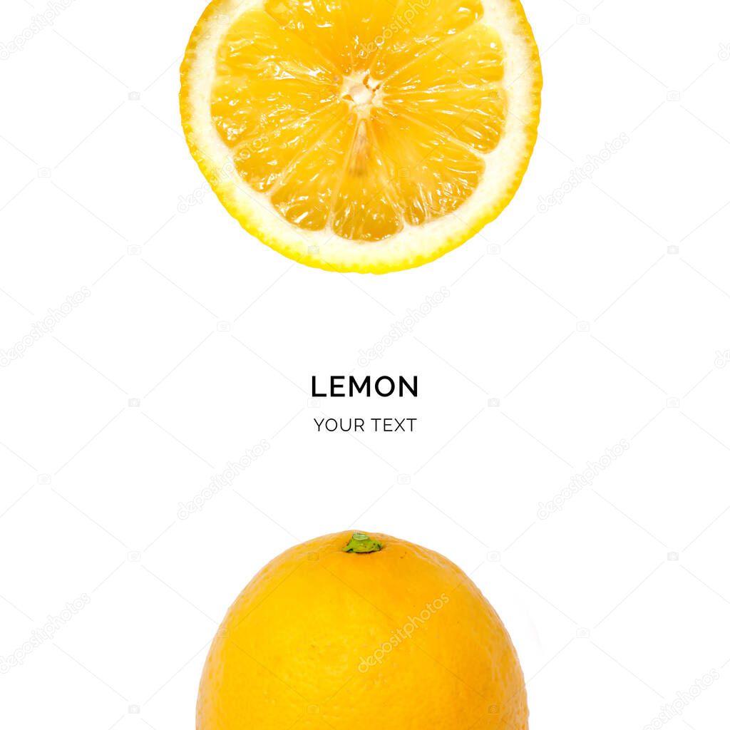 Diseño creativo hecho de limón sobre el fondo blanco. Acostado ...