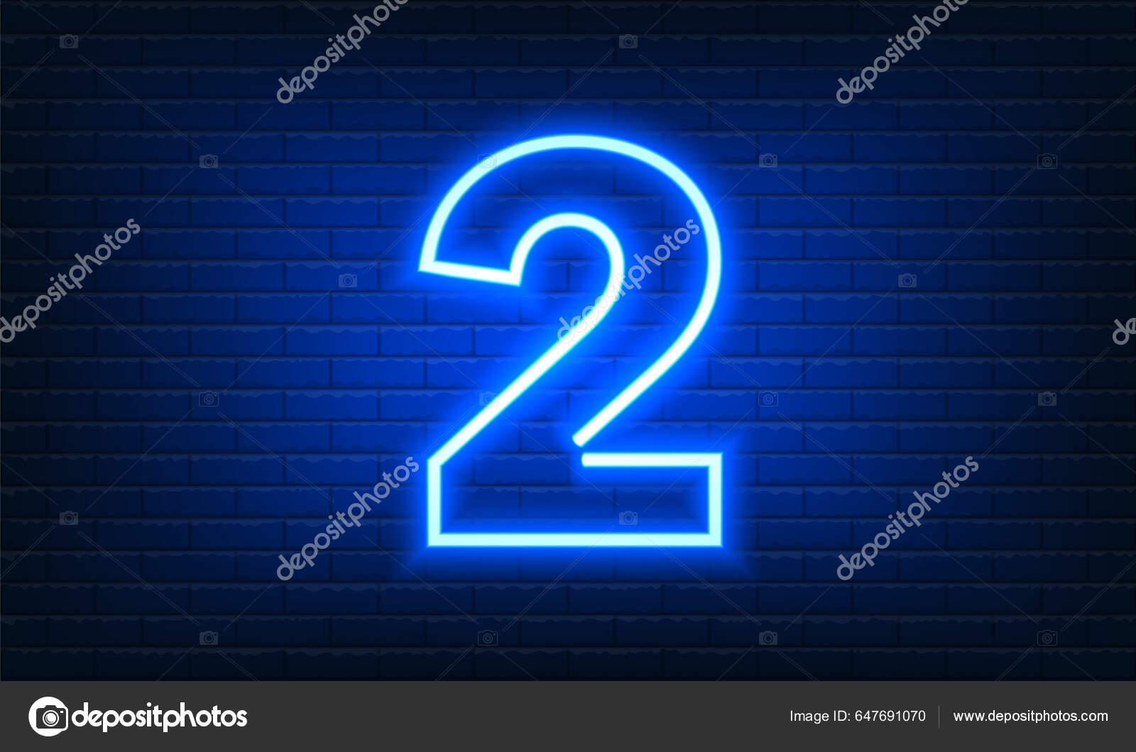 Number Two Neon Sign Brick Wall Background Vintage Blue Electric Stock ...