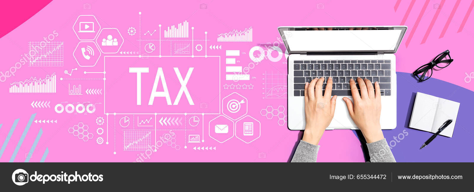 Tax Theme Person Using Laptop Computer — Stock Photo © Melpomene #655344472