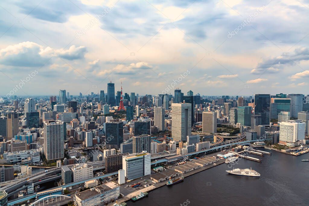 Minato City Tokyo Japonya 'Daki Odaiba Limanı' Nın Havadan Görüntüsü ...