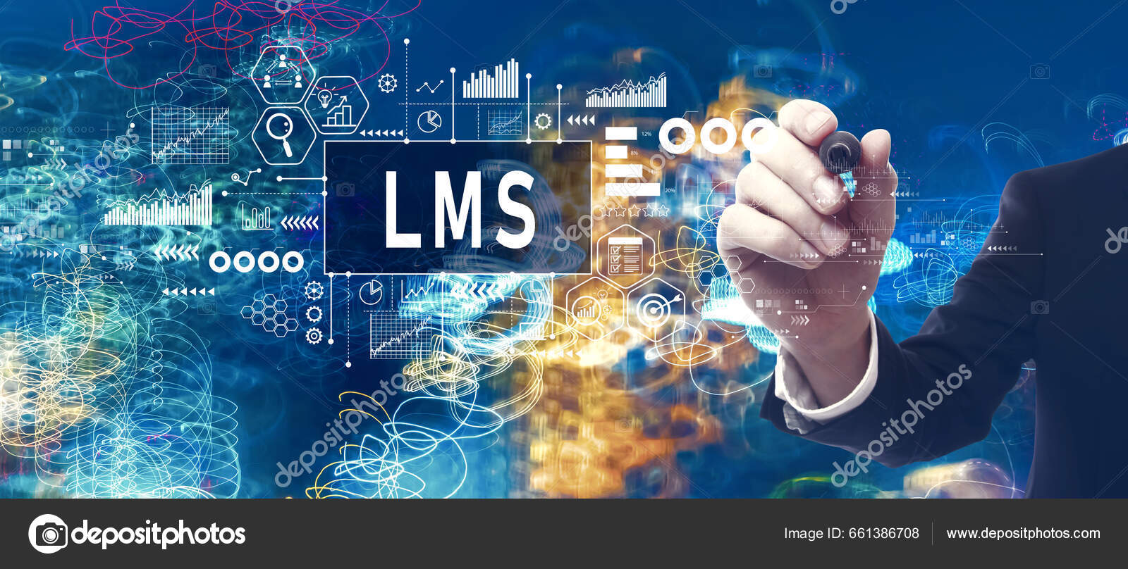 Lms Learning Management System Businessman Bokeh Neon Light Trails City ...