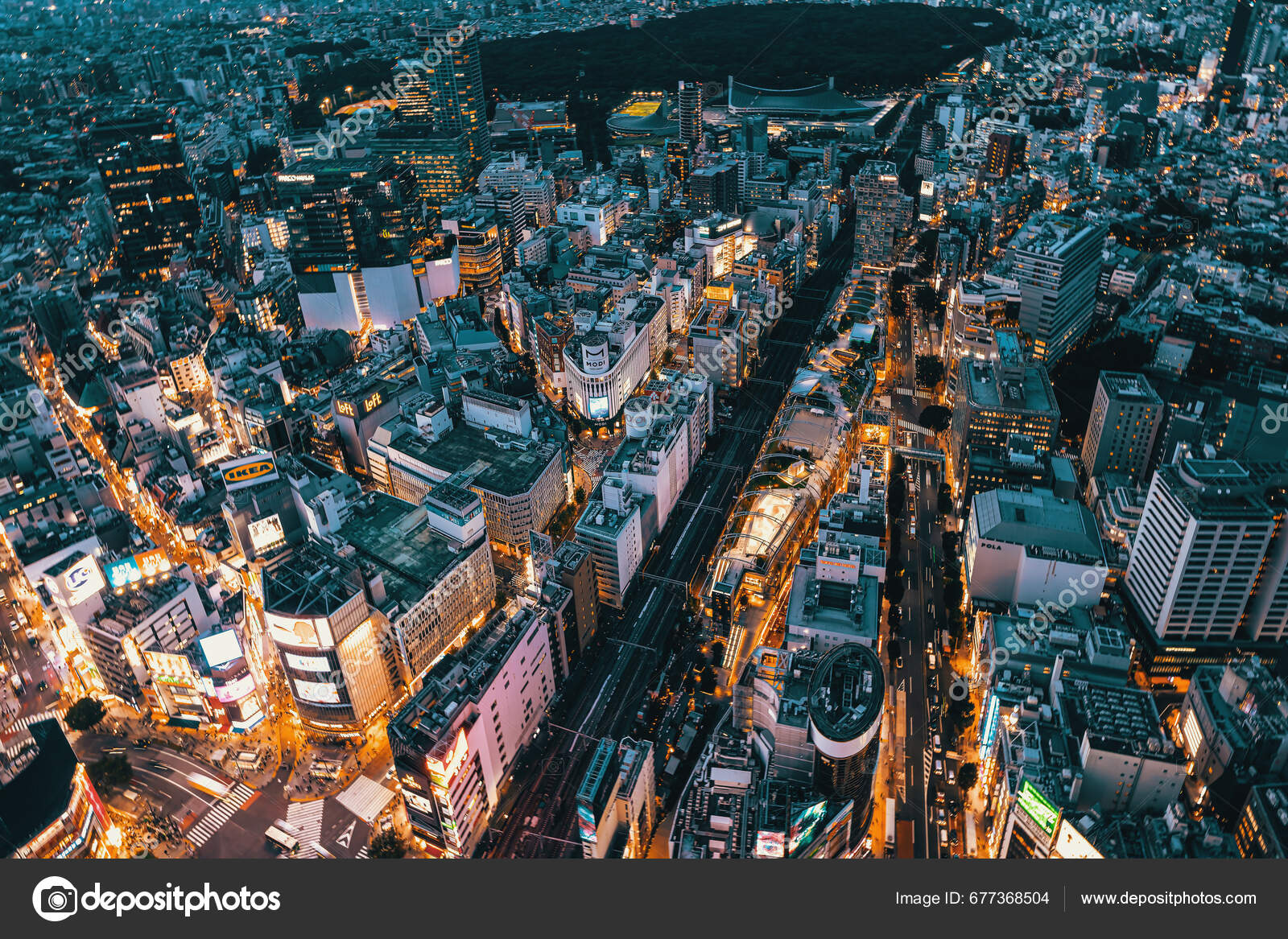 Aerial View Shibuya Tokyo Japan Sunset — Stock Photo © Melpomene #677368504