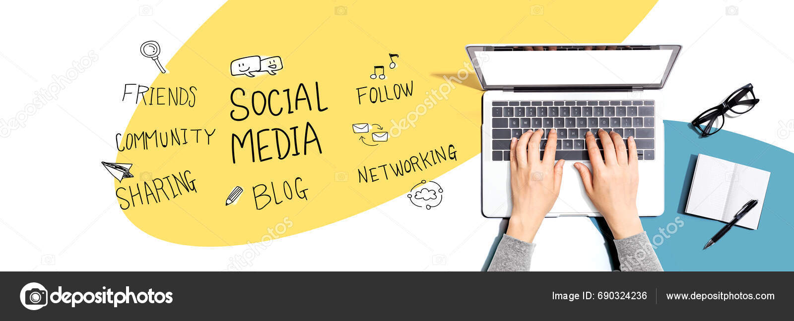 Social Media Theme Person Using Laptop Computer — Stock Photo ...
