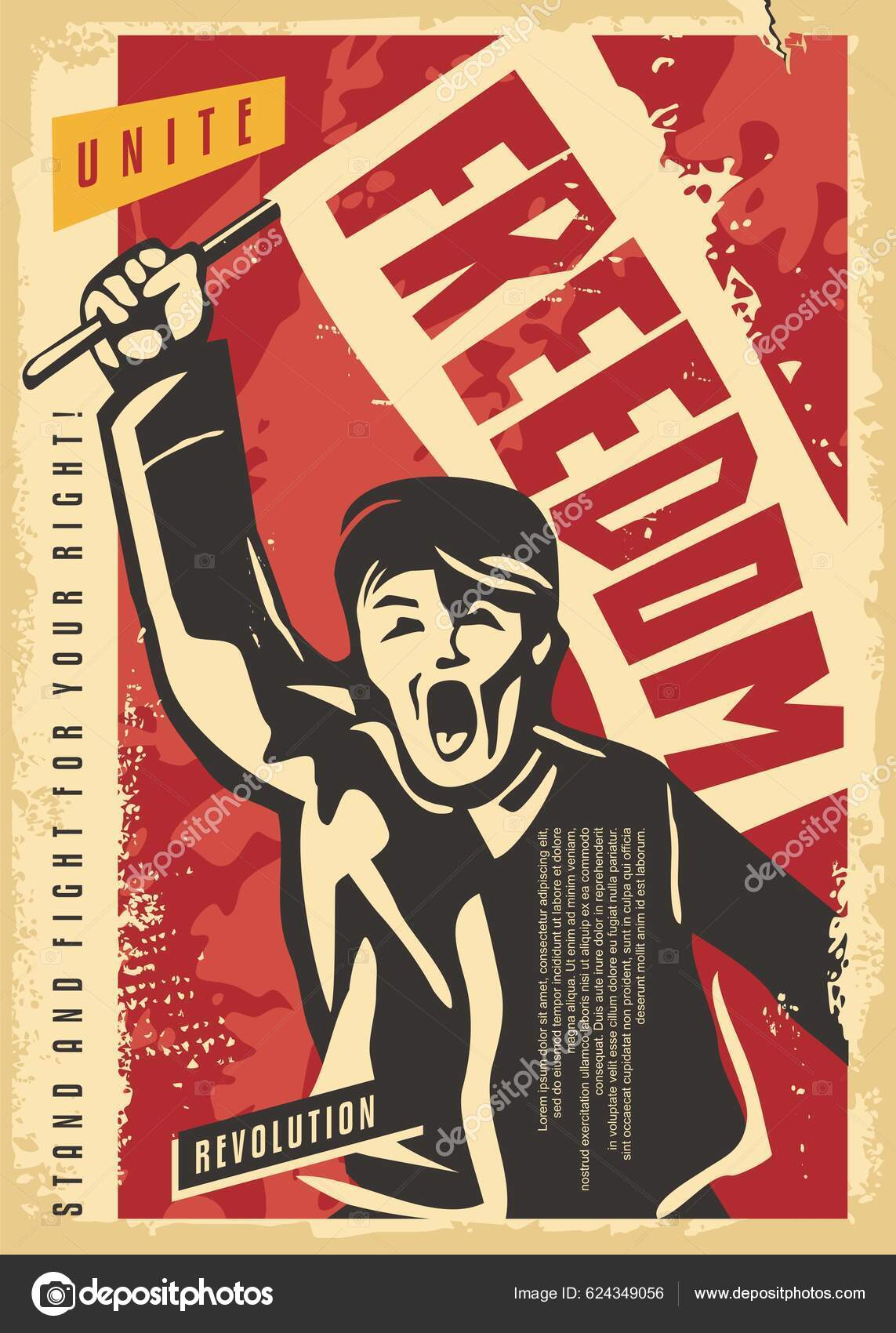 Man Holding Flag Fighting Freedom Retro Propaganda Poster Template ...