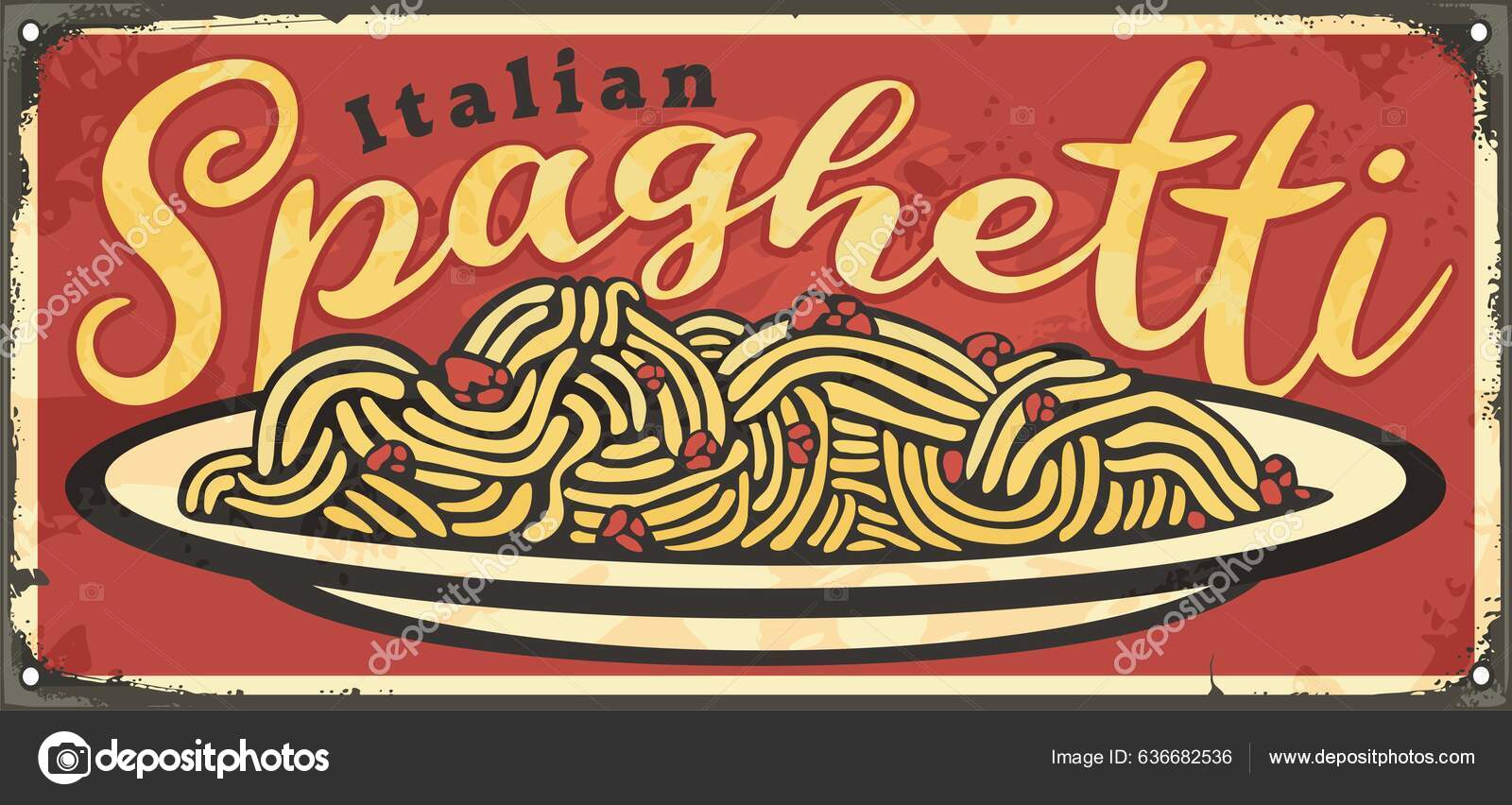 Spaghetti Retro Promotional Sign Italian Restaurant Pasta Menu Design ...
