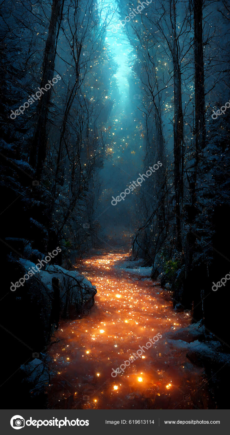 Mystery Background Red River Flowing Dark Forest Fantasy Fairytale ...