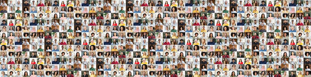 Una serie diversa de rostros llenan el marco, mostrando a hombres y ...