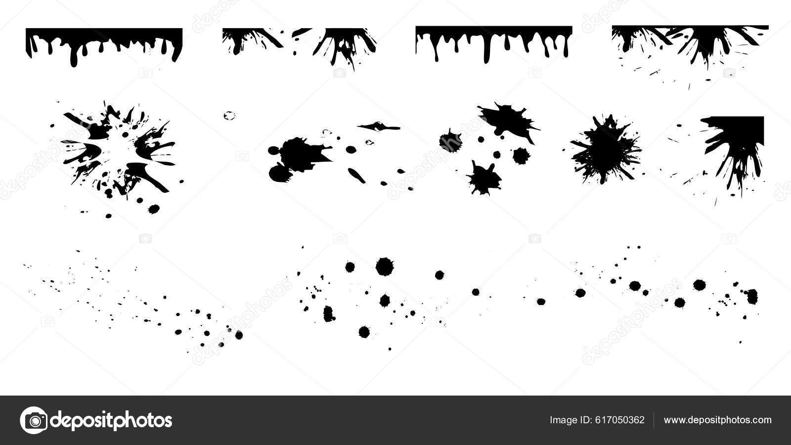 Large Set Black Ink Ink Smears Stains Blots Brushes Lines Stock Vector ...