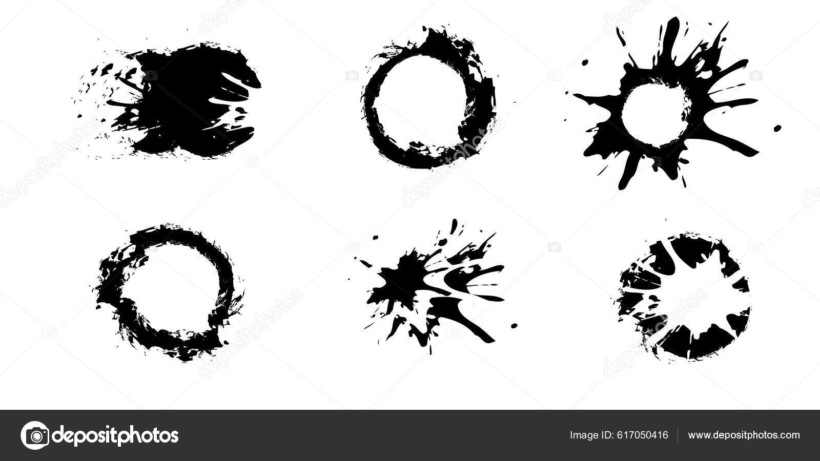 Large Set Black Ink Ink Smears Stains Blots Brushes Lines Stock Vector ...