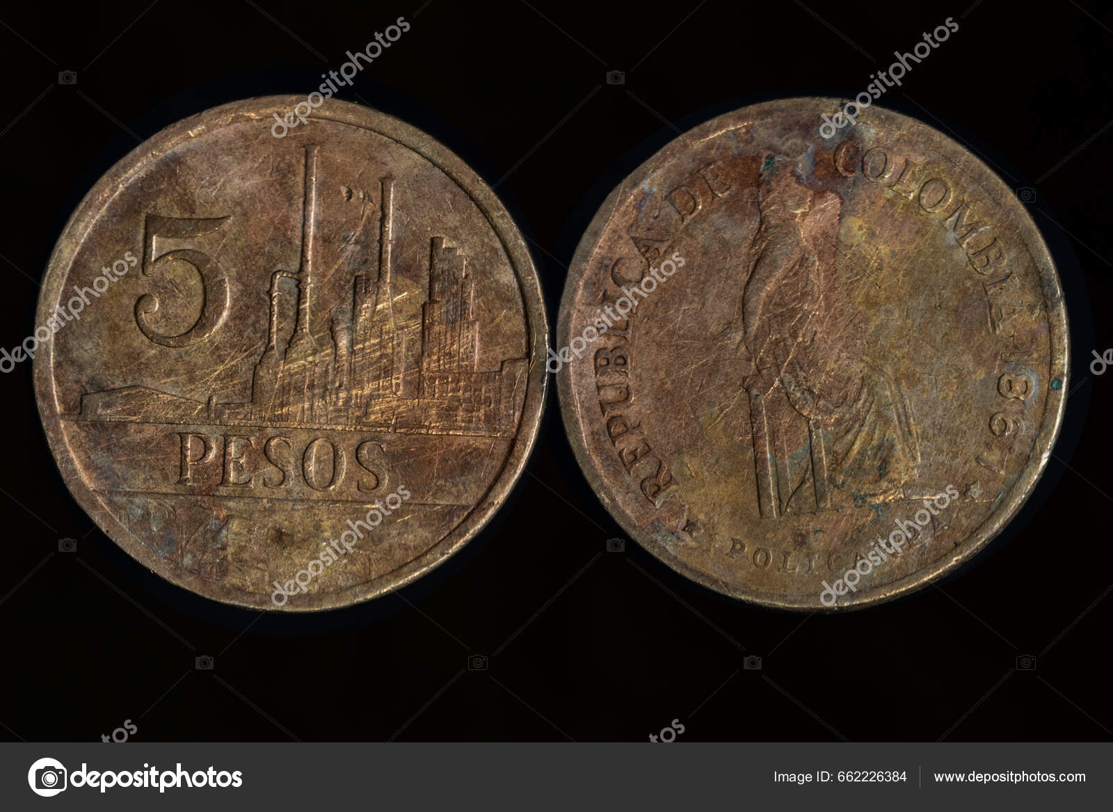 Old Colombian Five Peso Coin — Stock Photo © Nelsonyo #662226384