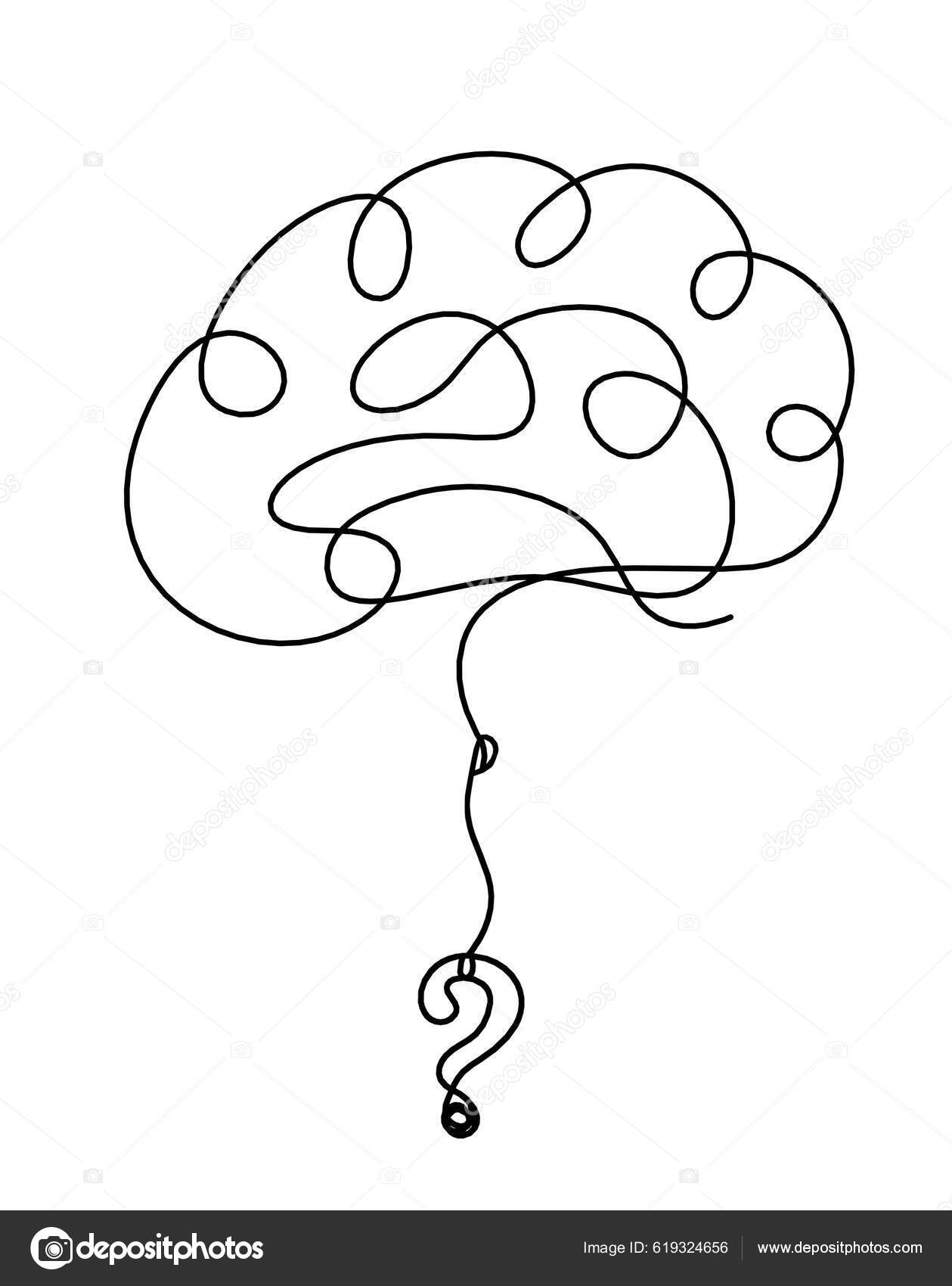 Ember Sziluett Agy Kérdőjellel Mint Vonal Rajz Fehér Háttér Stock ...