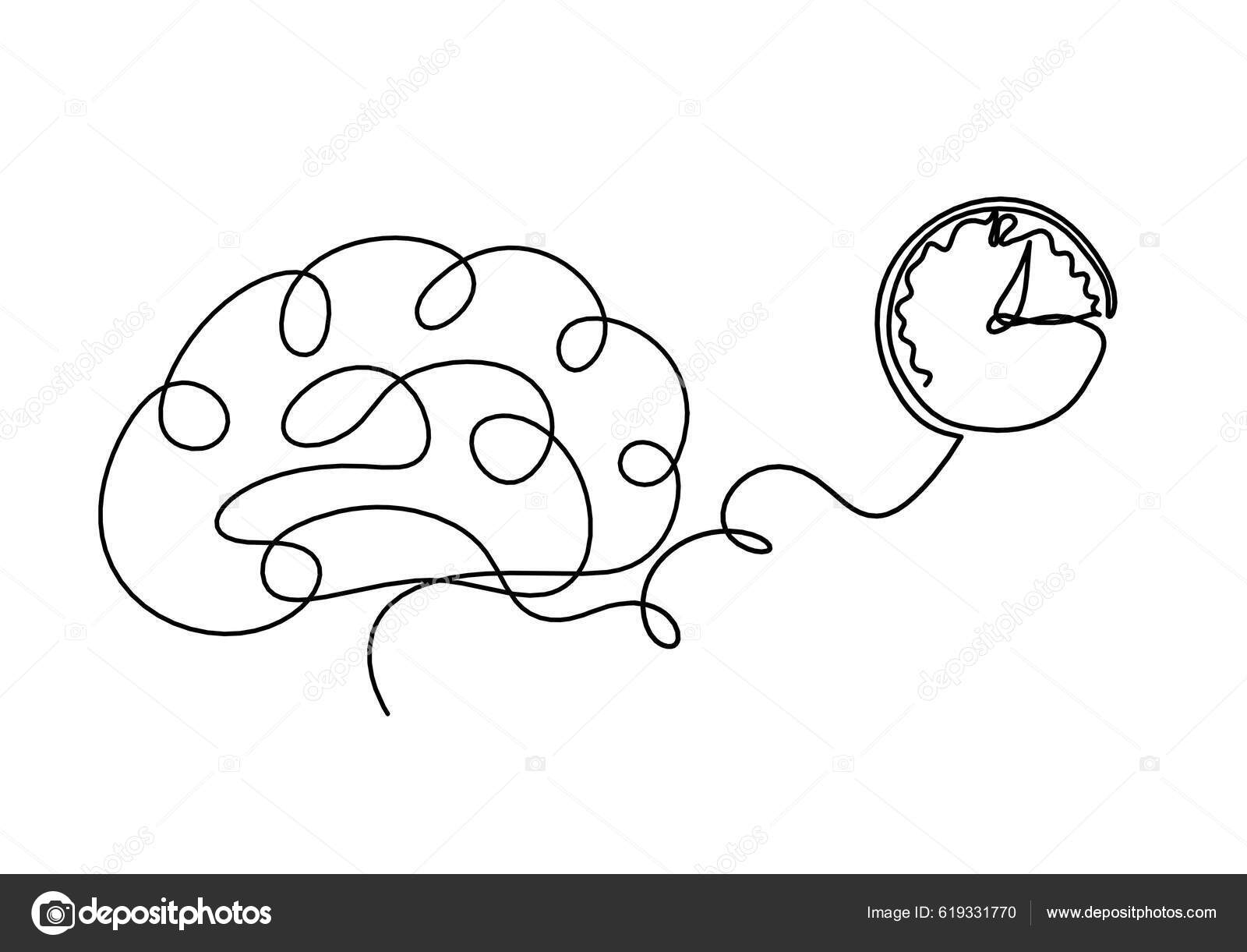 Man Silhouette Brain Clock Line Drawing White Background Stock Vector ...