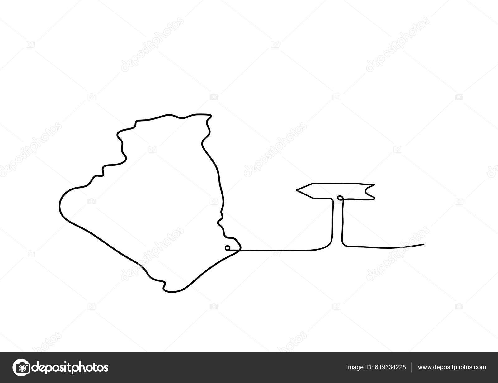 Map France Algeria Direction Line Drawing White Background Stock Vector ...
