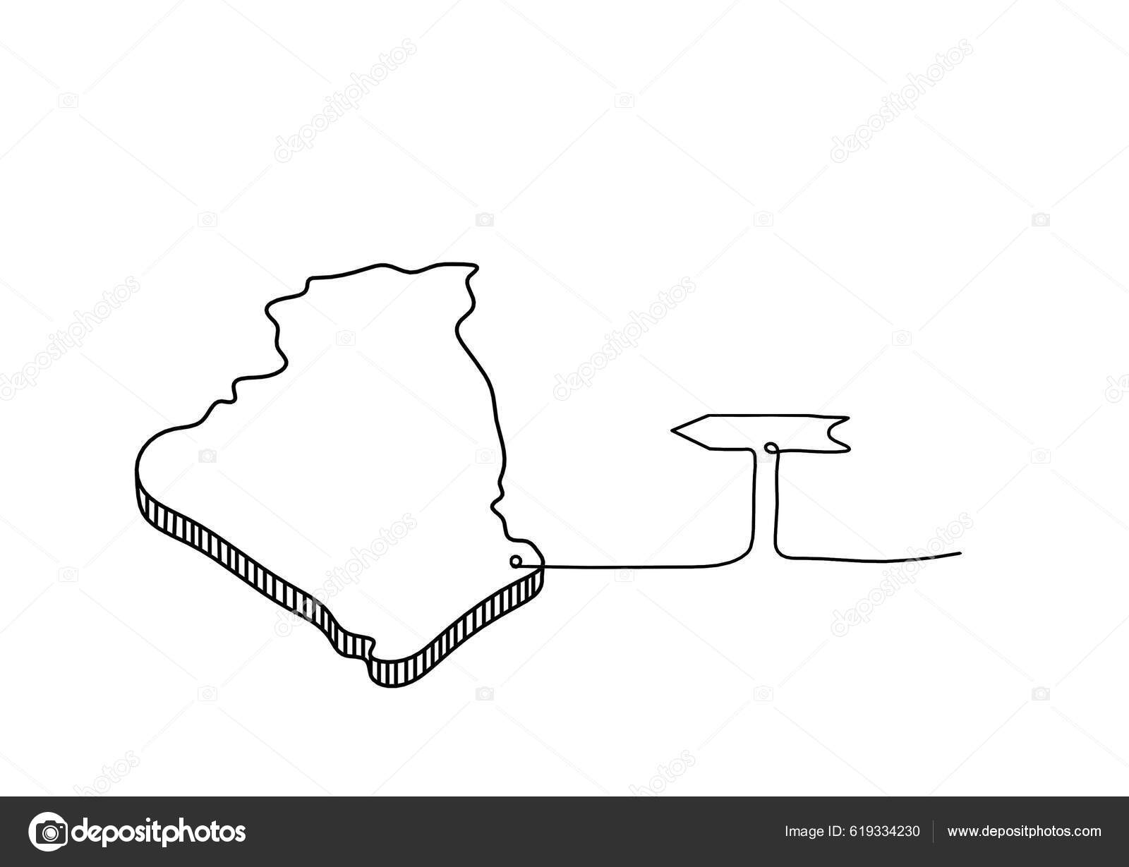 Map France Algeria Direction Line Drawing White Background Stock Vector ...