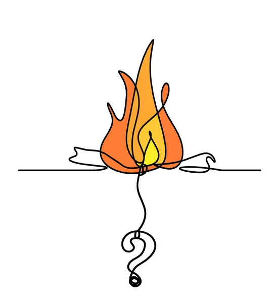 Abstract fire with question mark as line drawing on white background ...