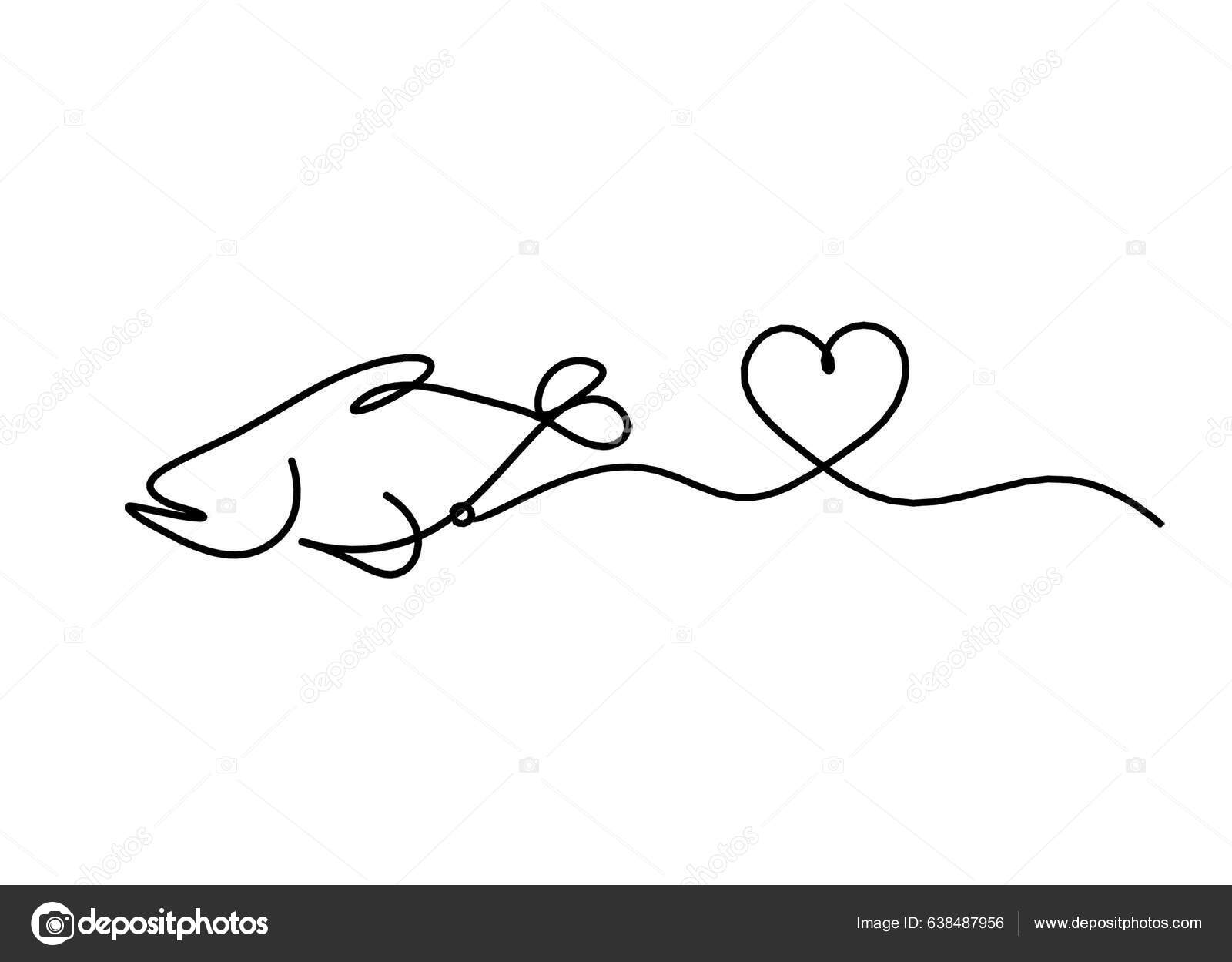 Silhouette Fish Heart Line Drawing White Background — stockvektor av ...