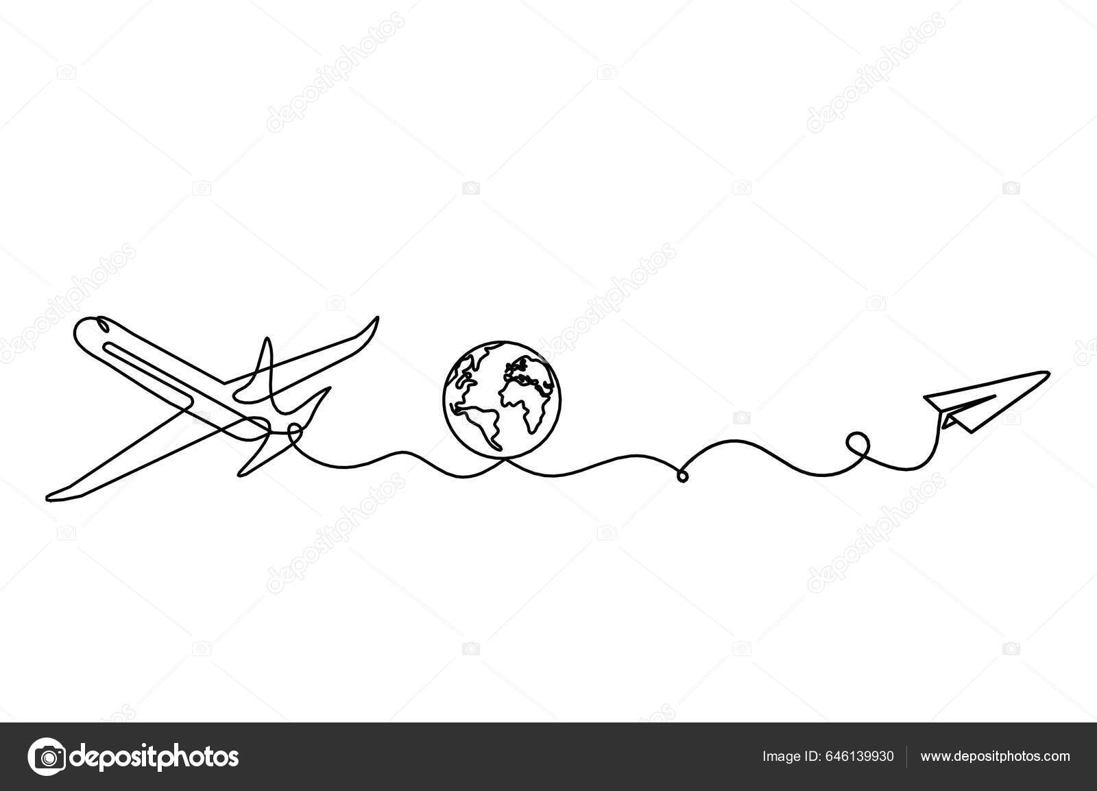 Abstract Plane Paper Plane Line Drawing White Background Stock Vector ...