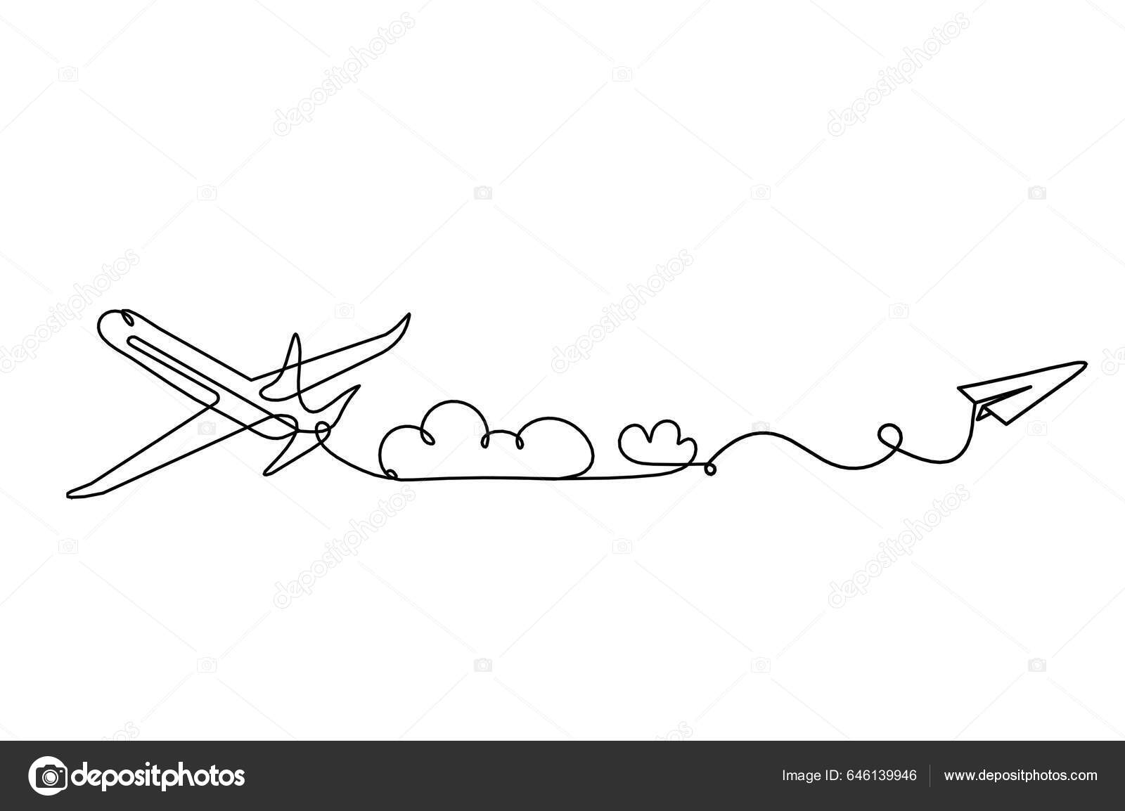 Abstract Plane Paper Plane Line Drawing White Background Stock Vector ...