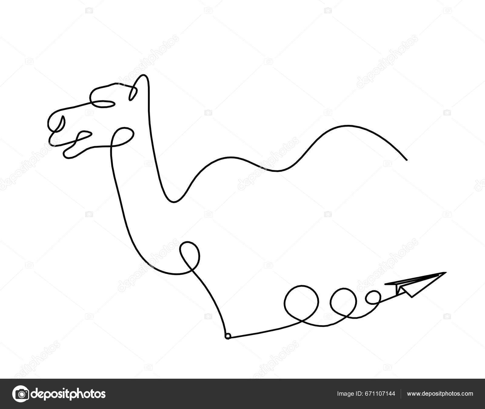 Silhouette Abstract Camel Paper Plane Line Drawing White Stock Vector ...