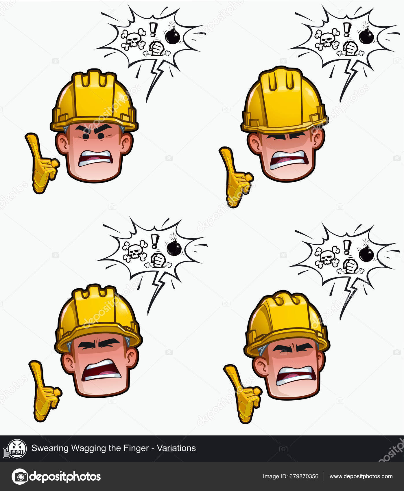 Icon Set Construction Worker Face Swearing Wagging Finger Emotional ...