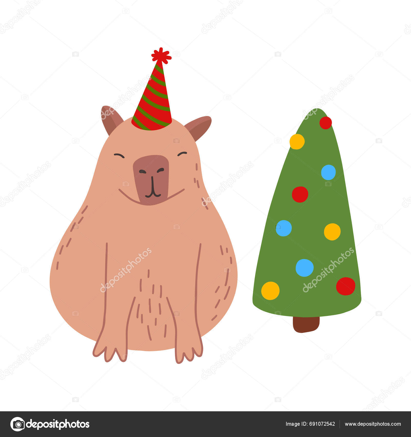 Cute Capybara Christmas Tree Flat Style Capybara Vector Illustration ...
