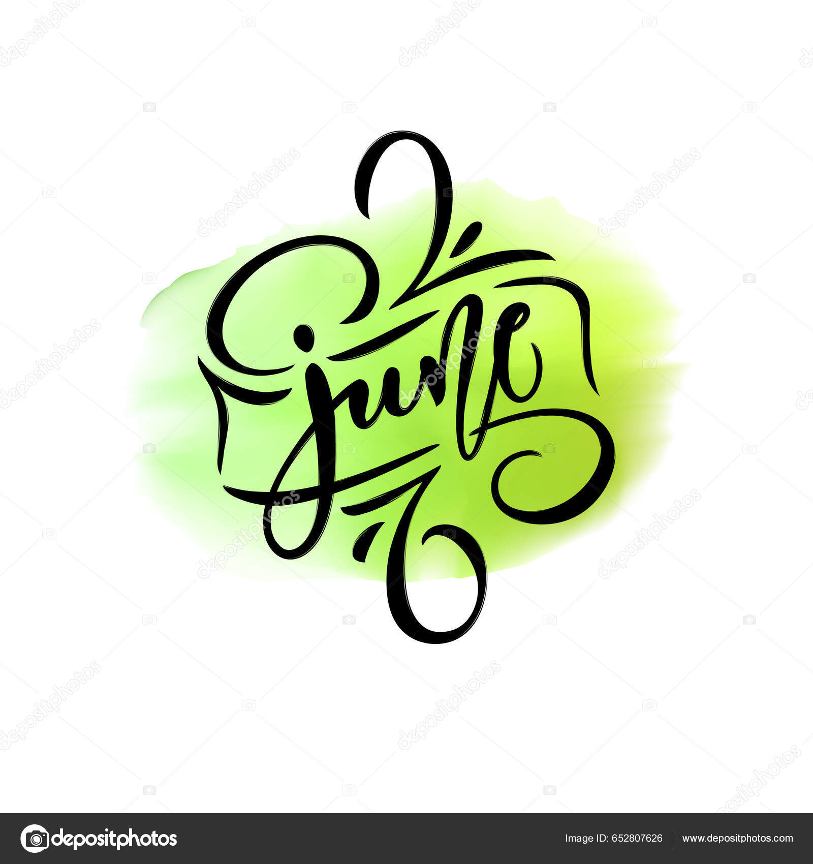 Caligrafía Manuscrita Del Mes Verano Junio Sobre Fondo Acuarela Aislado ...