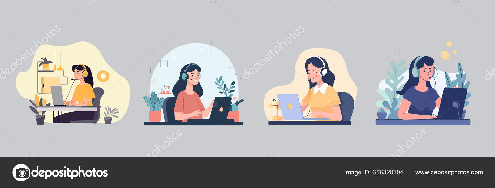 Set Freelance People Working Remotely Vector Flat Illustration ...