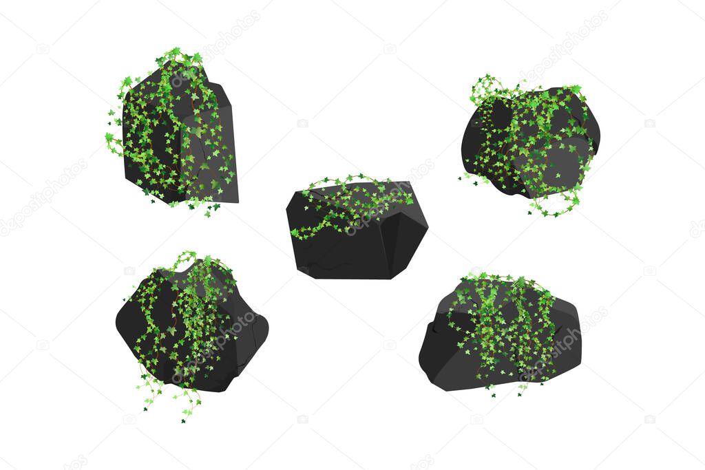 Colección de piezas de carbón, grafito, basalto y antracita. Un ...