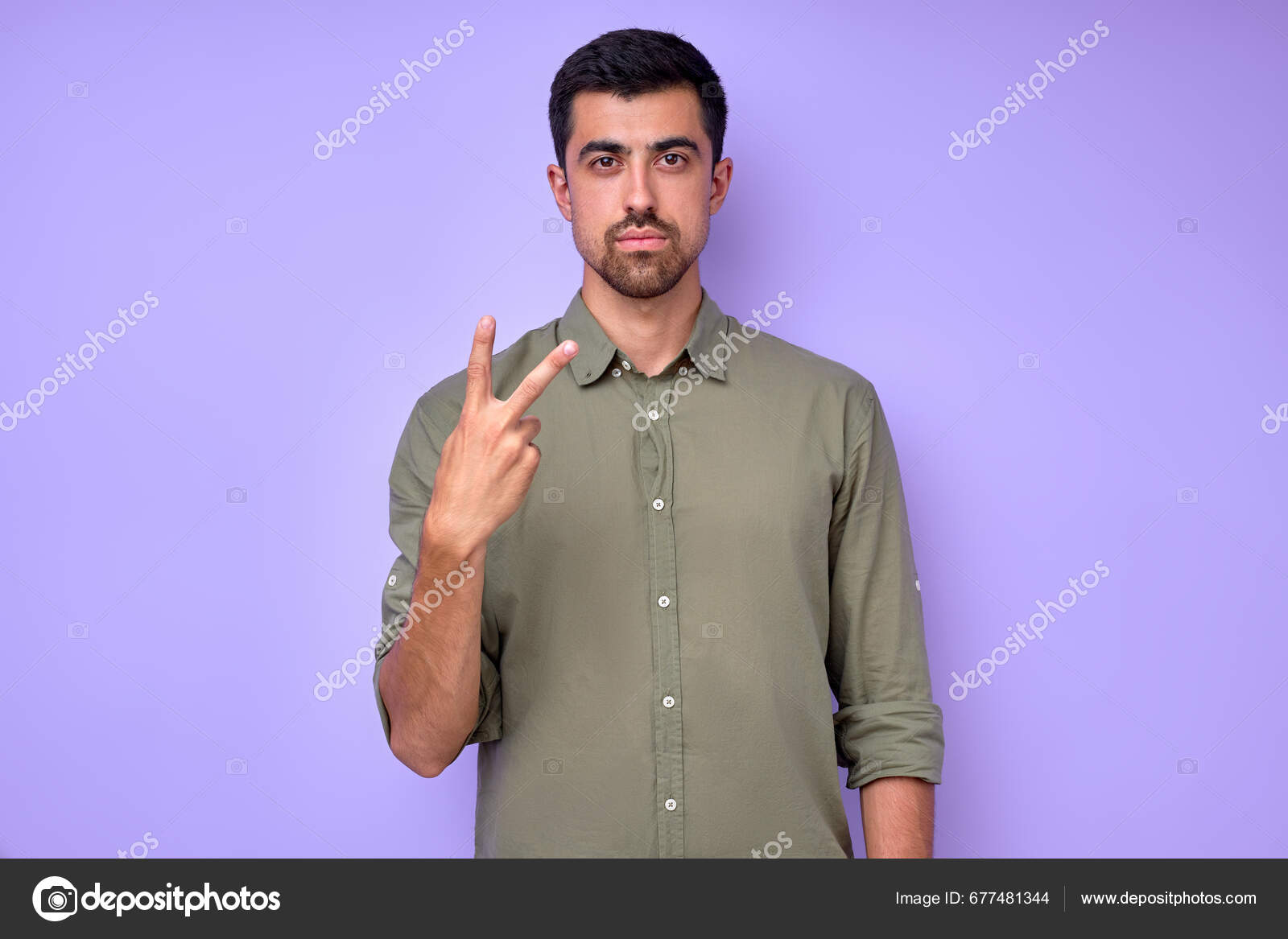 Serious Handsome Man Showing Letter Fingers Alphabet American Sign ...