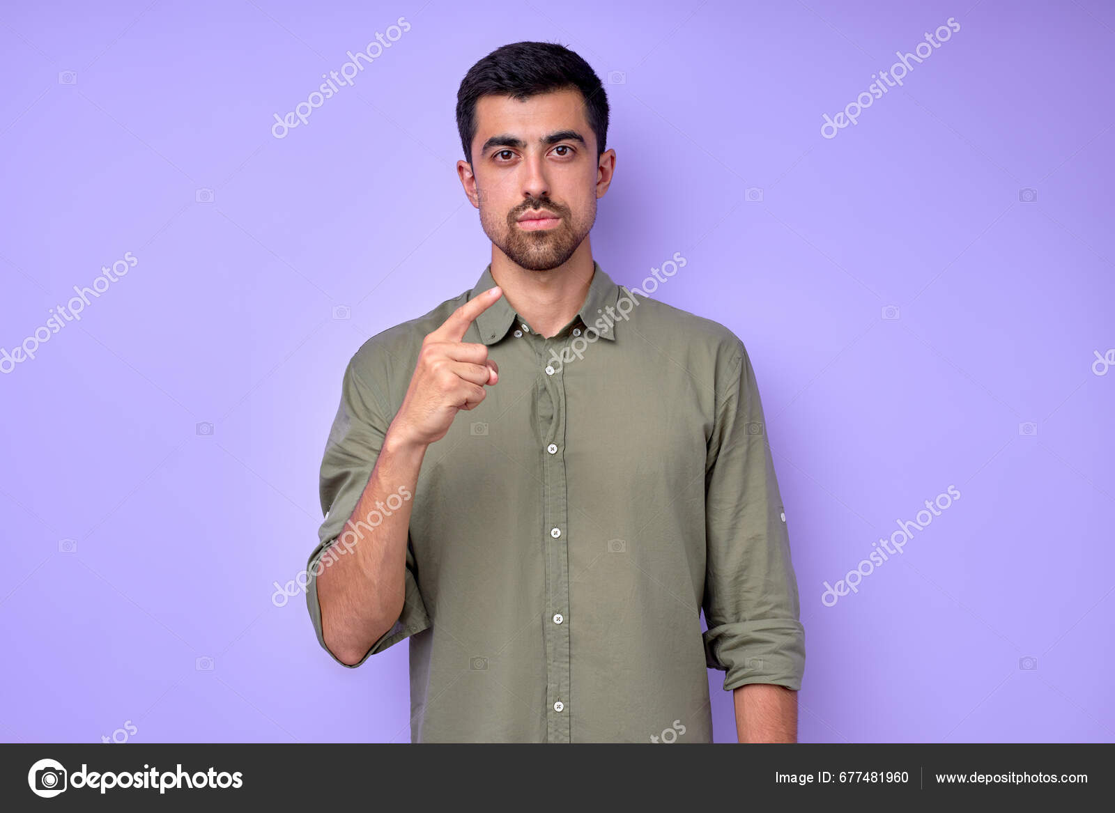 Serious Handsome Man Showing Letter Fingers Alphabet American Sign ...