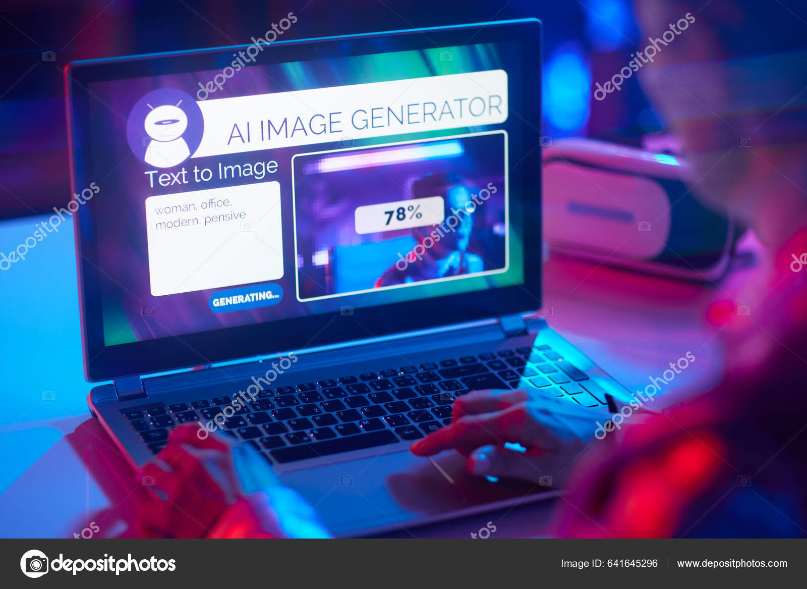 Seen Modern Business Woman Laptop Using Text Image Artificial ...