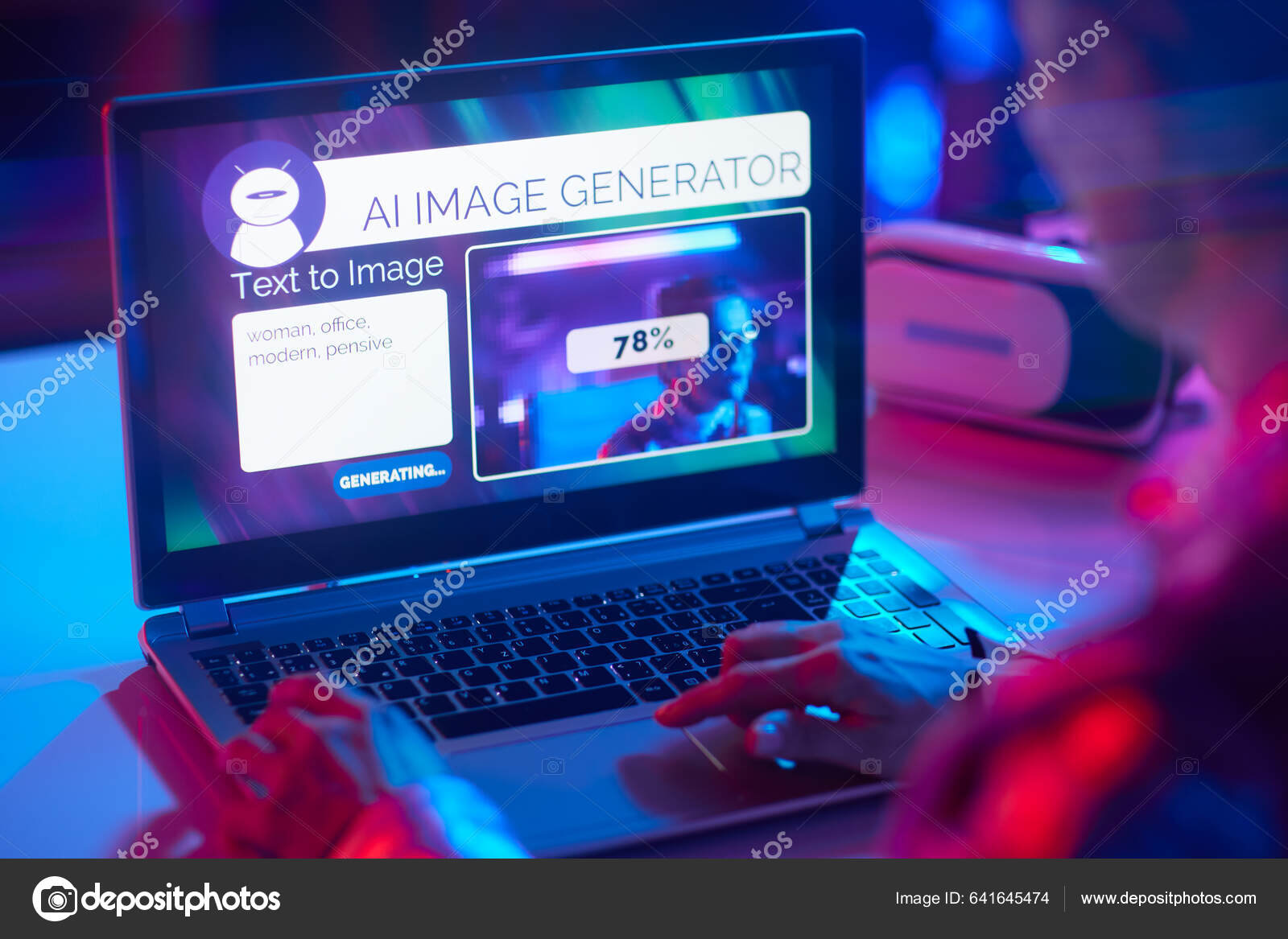 Seen Modern Business Woman Laptop Using Text Image Artificial ...