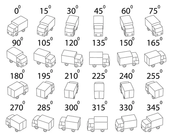Set Semi Trailer Trucks Different Angles Rotation Truck Degrees ...