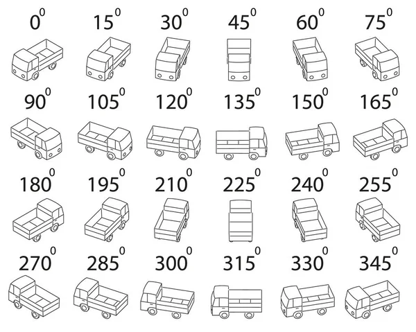 Set Semi Trailer Trucks Different Angles Rotation Truck Degrees ...