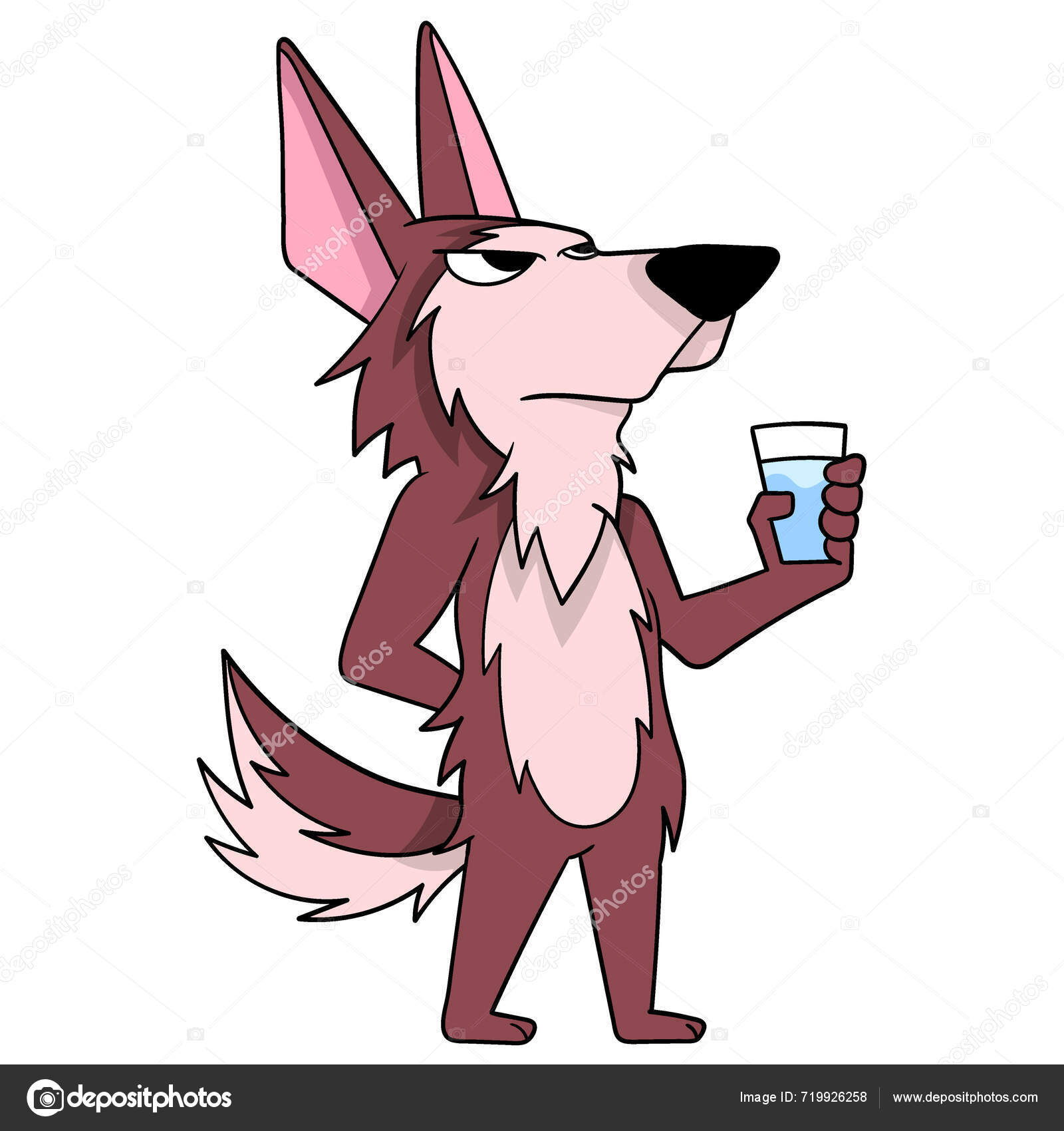 Cartoon Doodle Animals Doing Activities Red Furred Wolf Standing ...