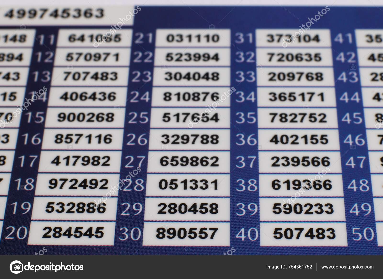Numbered List Card Bank One Time Password Numbers — Stock Photo ...