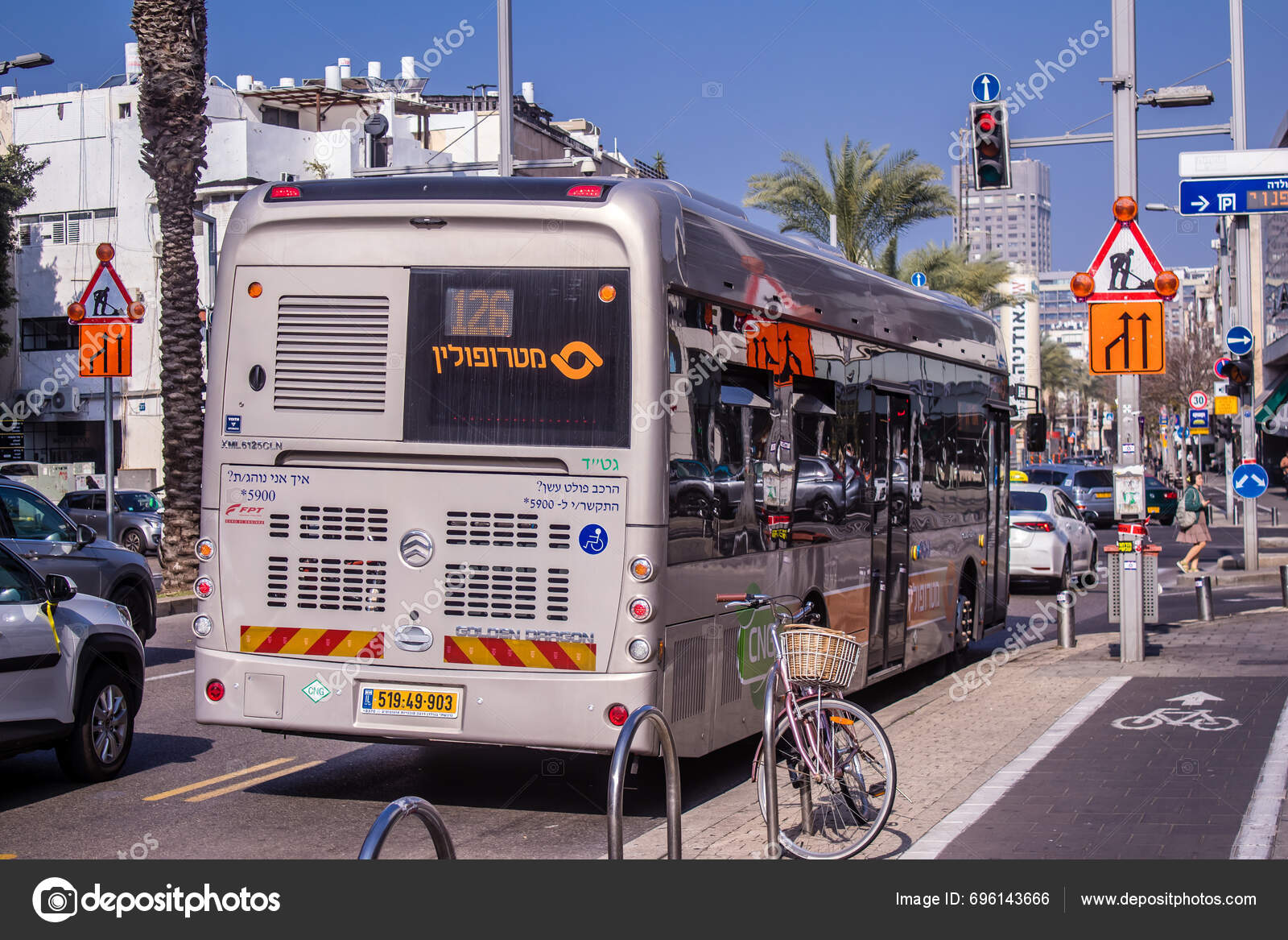 Tel Aviv Israel January 2024 Local Bus Rolling Downtown Tel – Stock ...