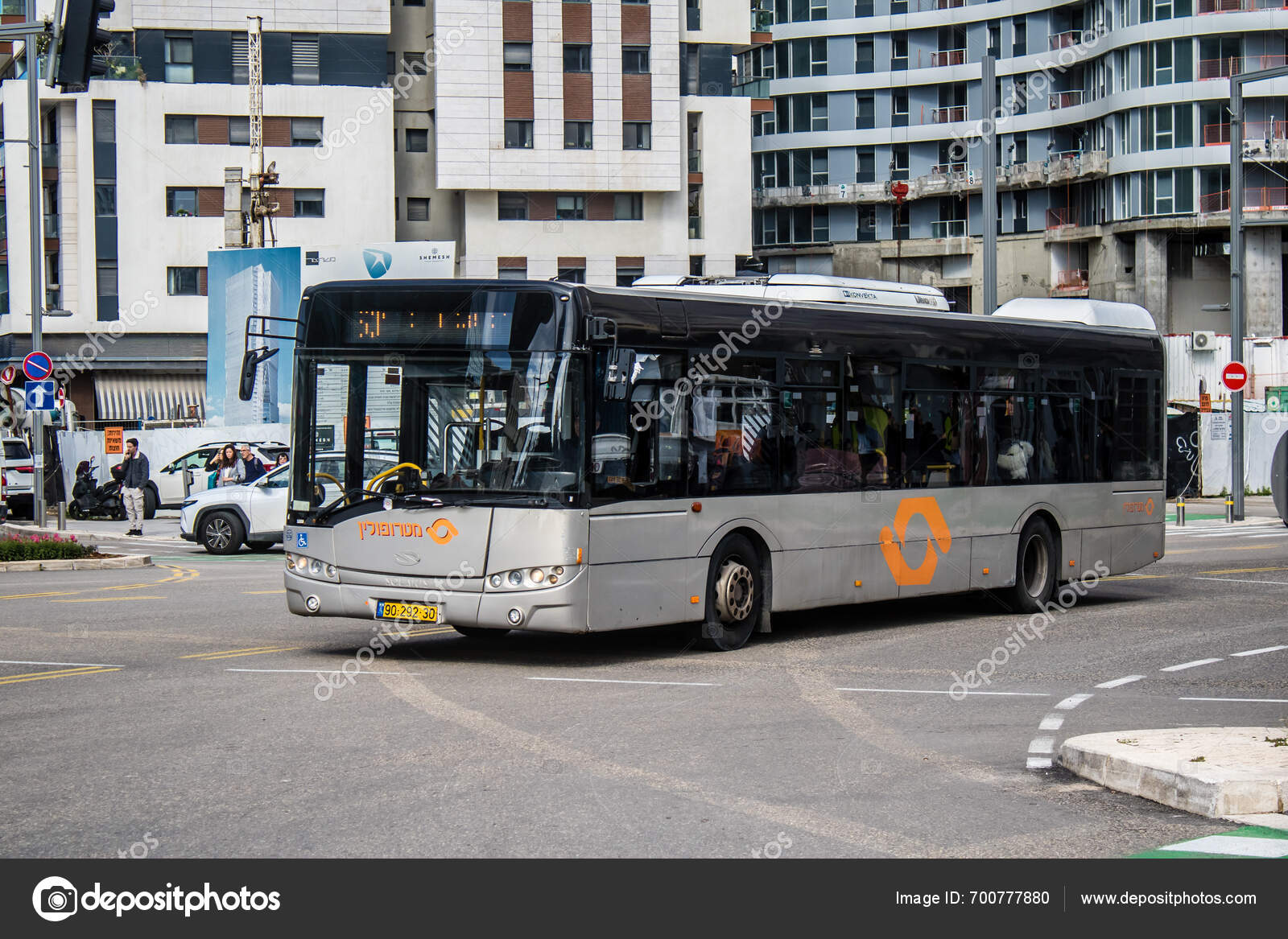 Tel Aviv Israel February 2024 Local Israeli Bus Driving Downtown ...