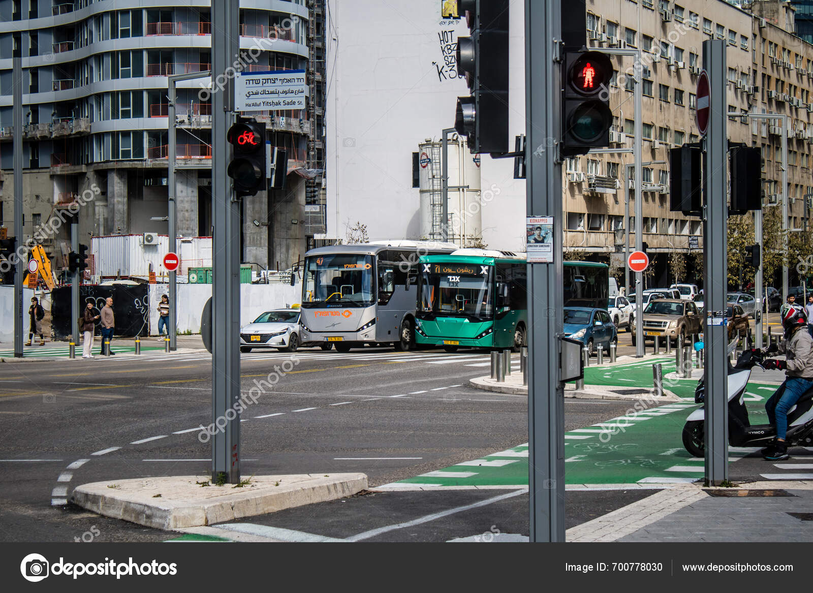 Tel Aviv Israel February 2024 Local Israeli Bus Driving Downtown ...