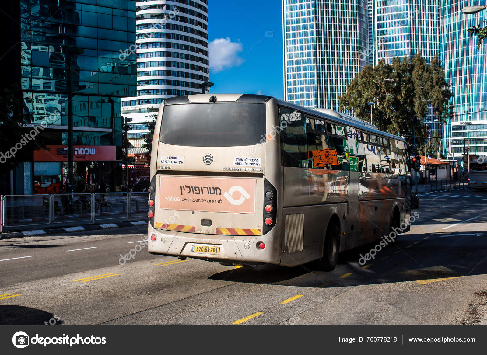 Tel Aviv Israel February 2024 Local Israeli Bus Driving Downtown ...